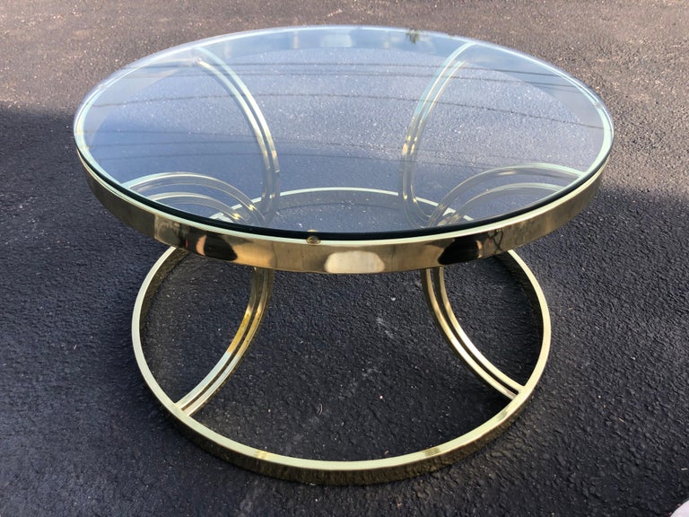 Milo Baughman Round Brass and Glass Coffee or Side Table For Sale at ...