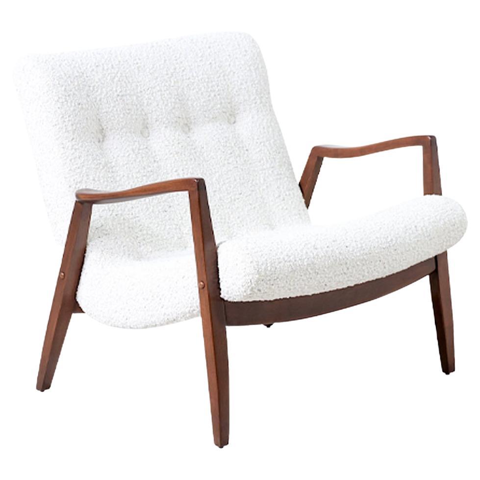 Milo Baughman "Scoop" Walnut Lounge Chair with Boucle Tweed for James ...