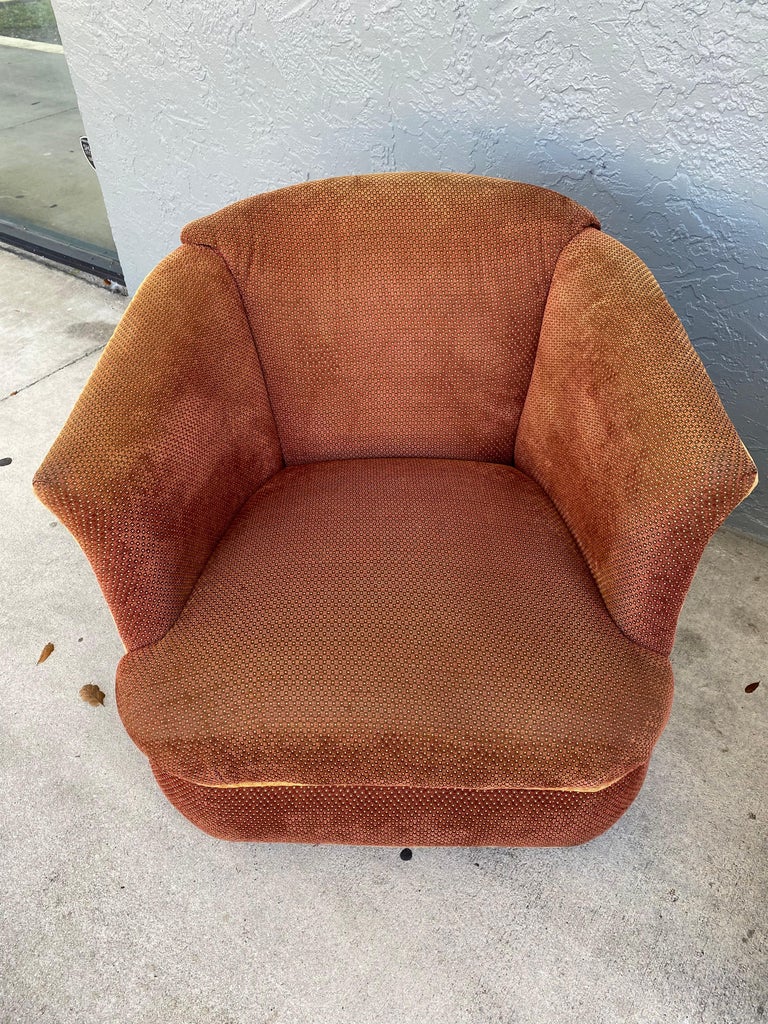 Milo Baughman Sculptural Barrel Velvet Rocking Tilt Swivel Chairs, Set ...