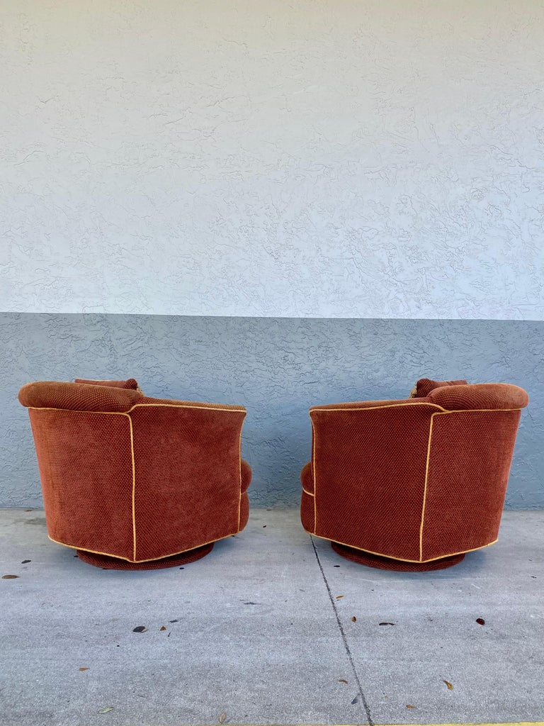 Milo Baughman Sculptural Barrel Velvet Rocking Tilt Swivel Chairs, Set ...