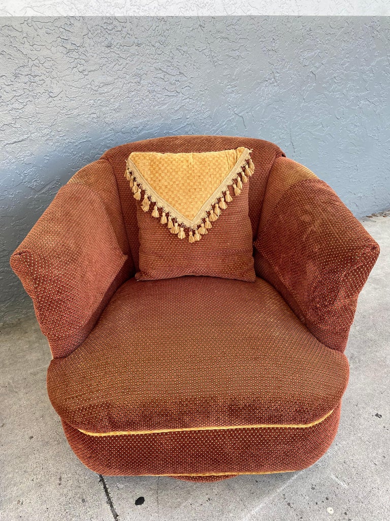 Milo Baughman Sculptural Barrel Velvet Rocking Tilt Swivel Chairs, Set ...