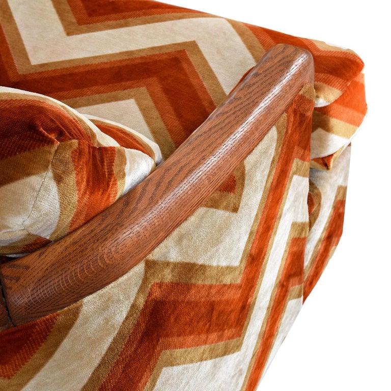 Milo Baughman Style 7-Piece Pit Group Orange Velour Chevron 1970s ...