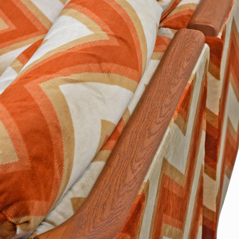 Milo Baughman Style 7-Piece Pit Group Orange Velour Chevron 1970s ...