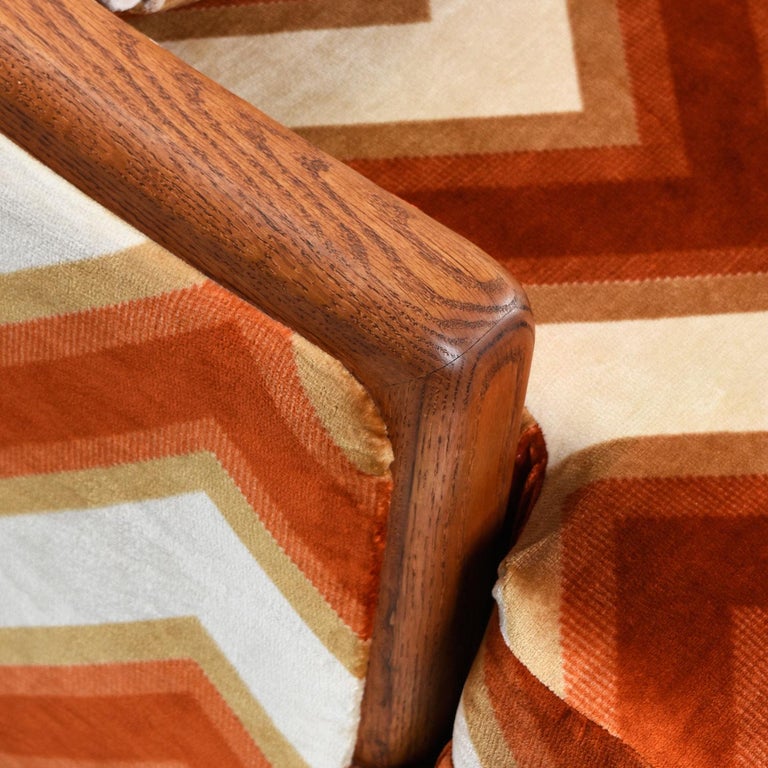 Milo Baughman Style 7-Piece Pit Group Orange Velour Chevron 1970s ...