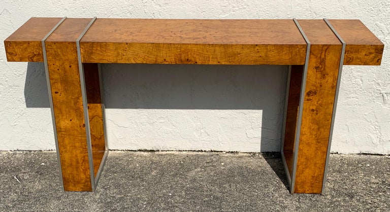Milo Baughman Style Burl and Steel Console Table For Sale at 1stDibs ...