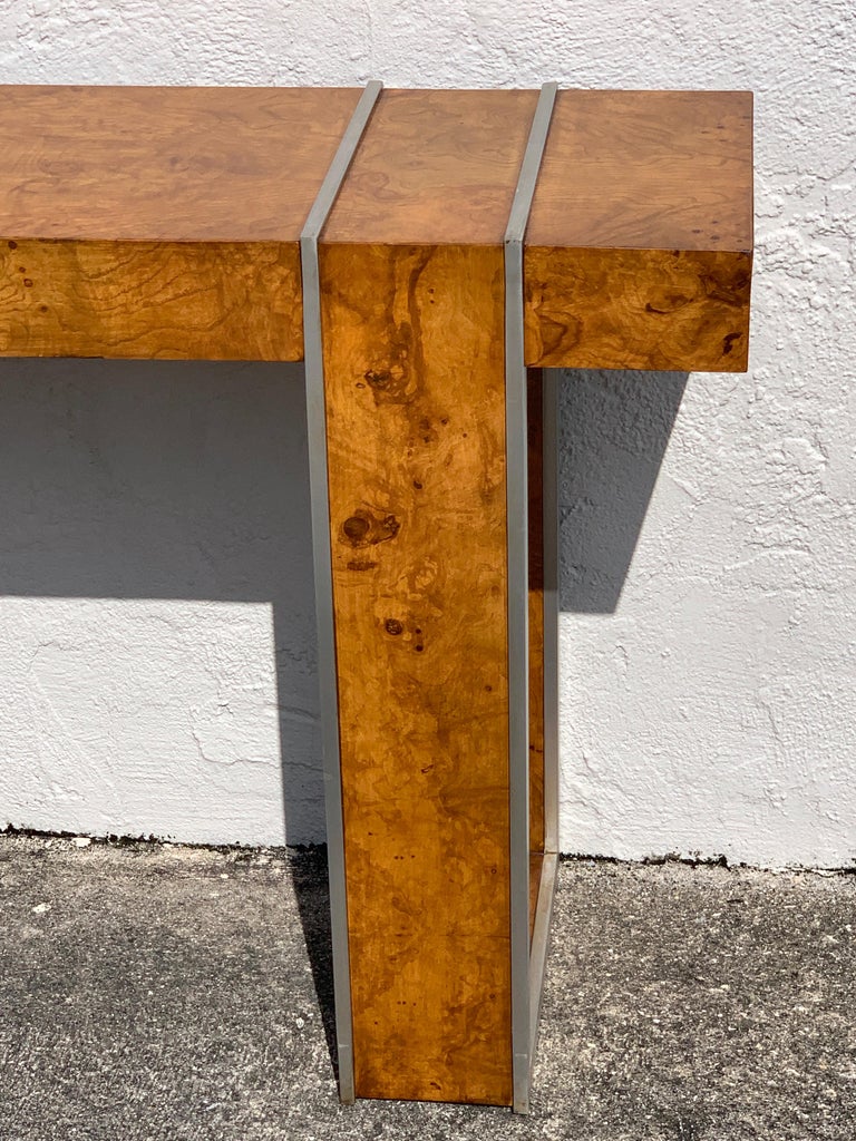 Milo Baughman Style Burl and Steel Console Table For Sale at 1stDibs ...