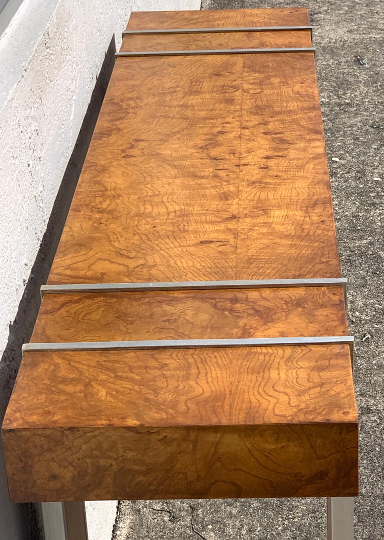 Milo Baughman Style Burl and Steel Console Table For Sale at 1stDibs ...