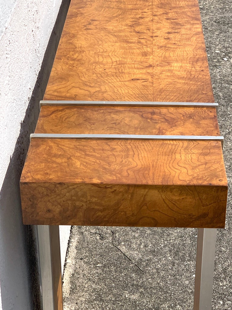 Milo Baughman Style Burl and Steel Console Table For Sale at 1stDibs ...