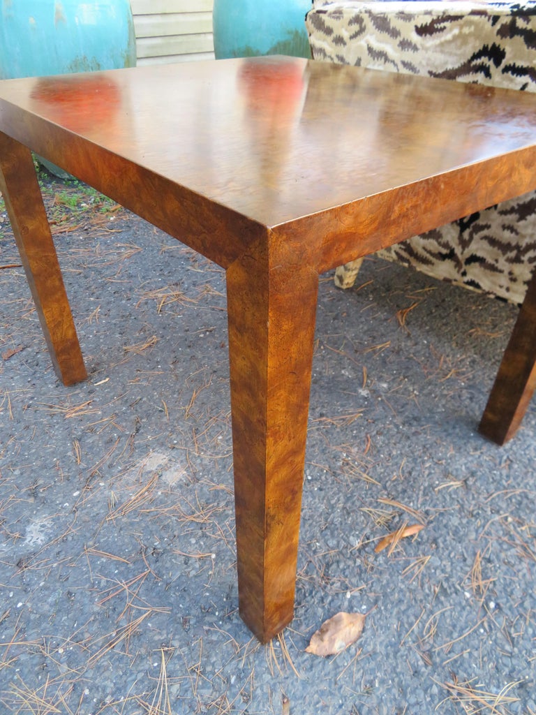 Milo Baughman Style Burl Walnut Parson Side End Table For Sale at 1stDibs