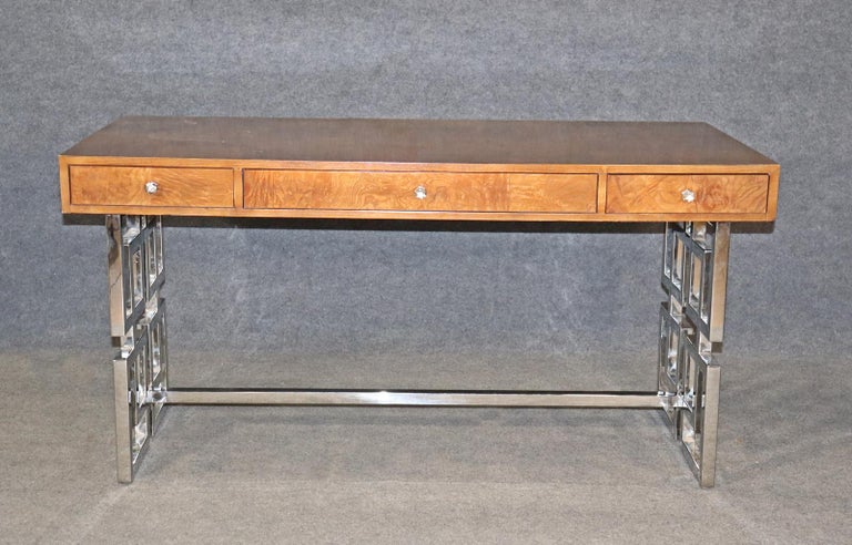 Milo Baughman Style Chrome Base Bernhardt Writing Desk For Sale at 1stDibs