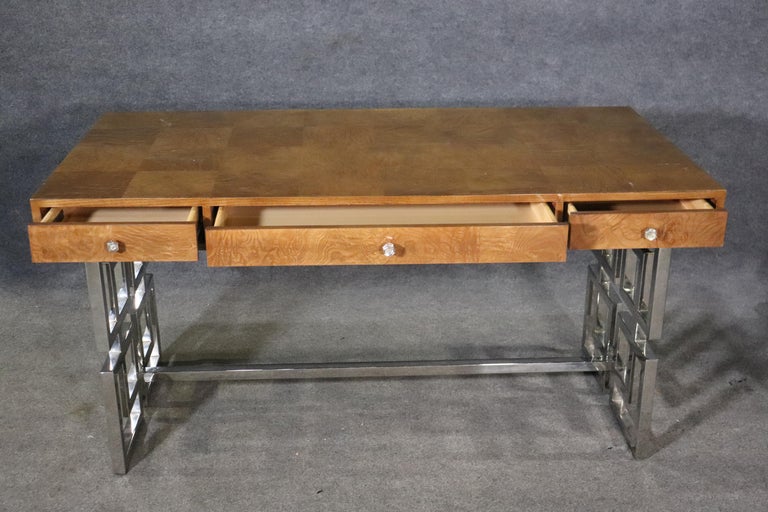 Milo Baughman Style Chrome Base Bernhardt Writing Desk For Sale at 1stDibs