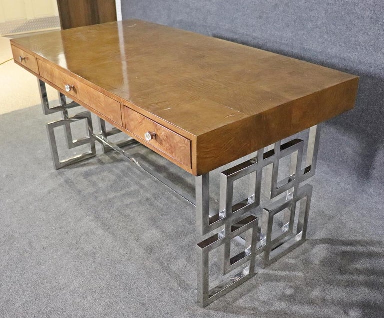 Milo Baughman Style Chrome Base Bernhardt Writing Desk For Sale at 1stDibs
