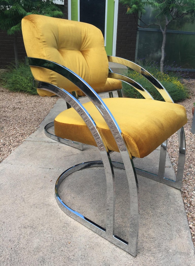 Milo Baughman Style Chrome Dining Chairs, Set of 10 at 1stDibs