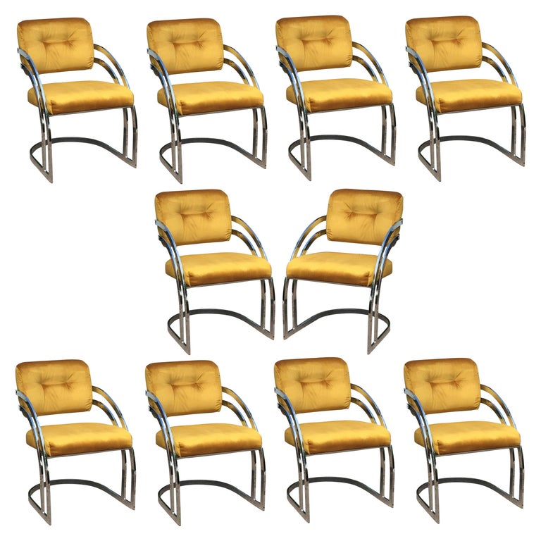 Milo Baughman Style Chrome Dining Chairs, Set of 10 at 1stDibs