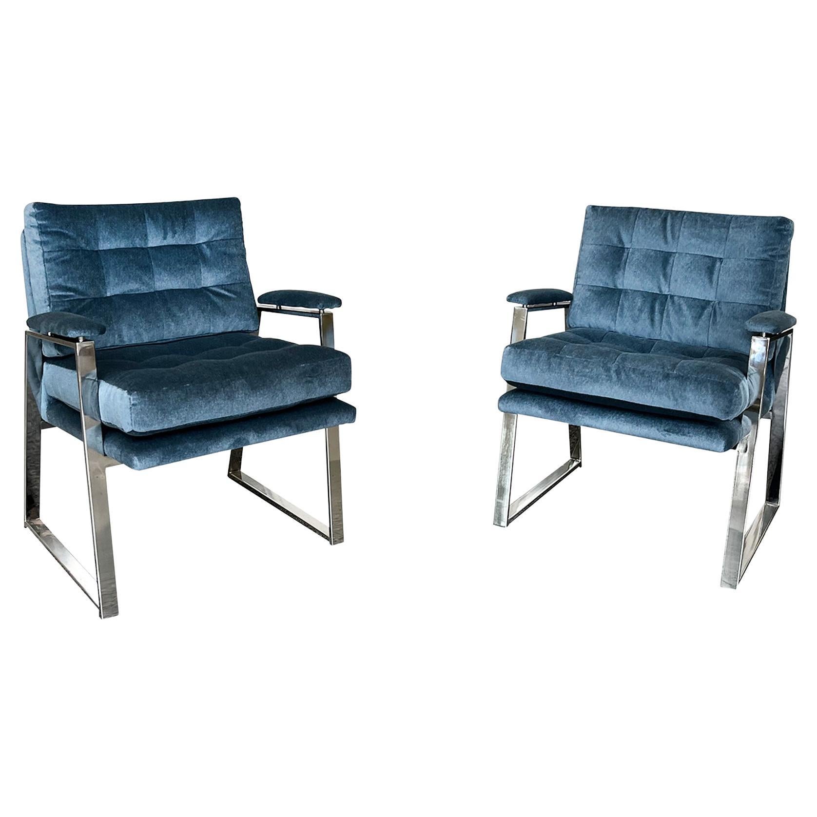 Milo Baughman Chrome Arm Chairs at 1stDibs