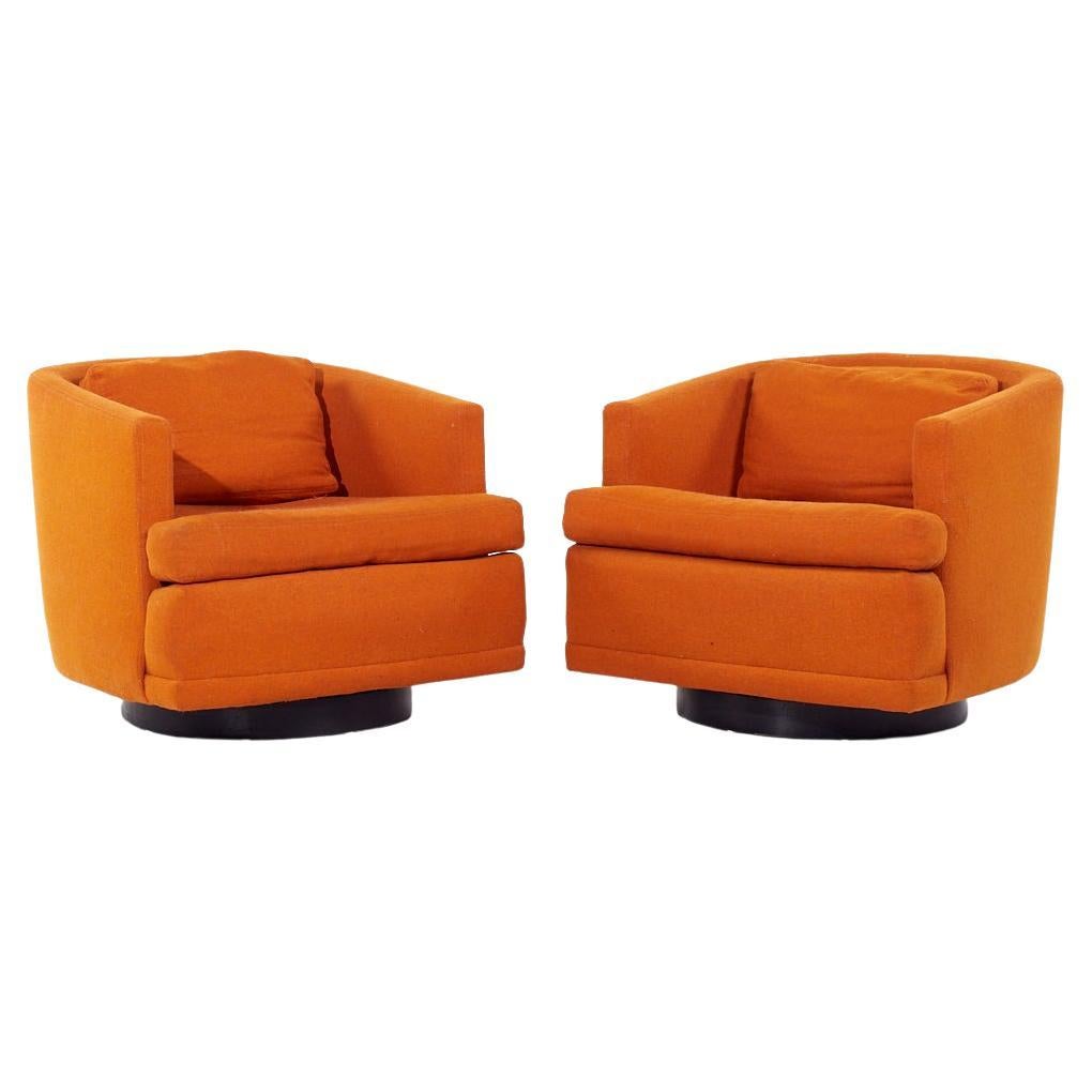 Milo Baughman Style Founders Mid Century Chrome Base Swivel Chairs ...