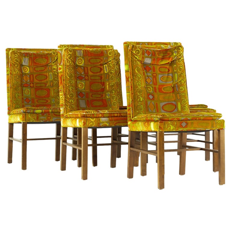 Milo Baughman Style MCM Parsons Dining Chairs Jack Lenor Larsen Fabric ...