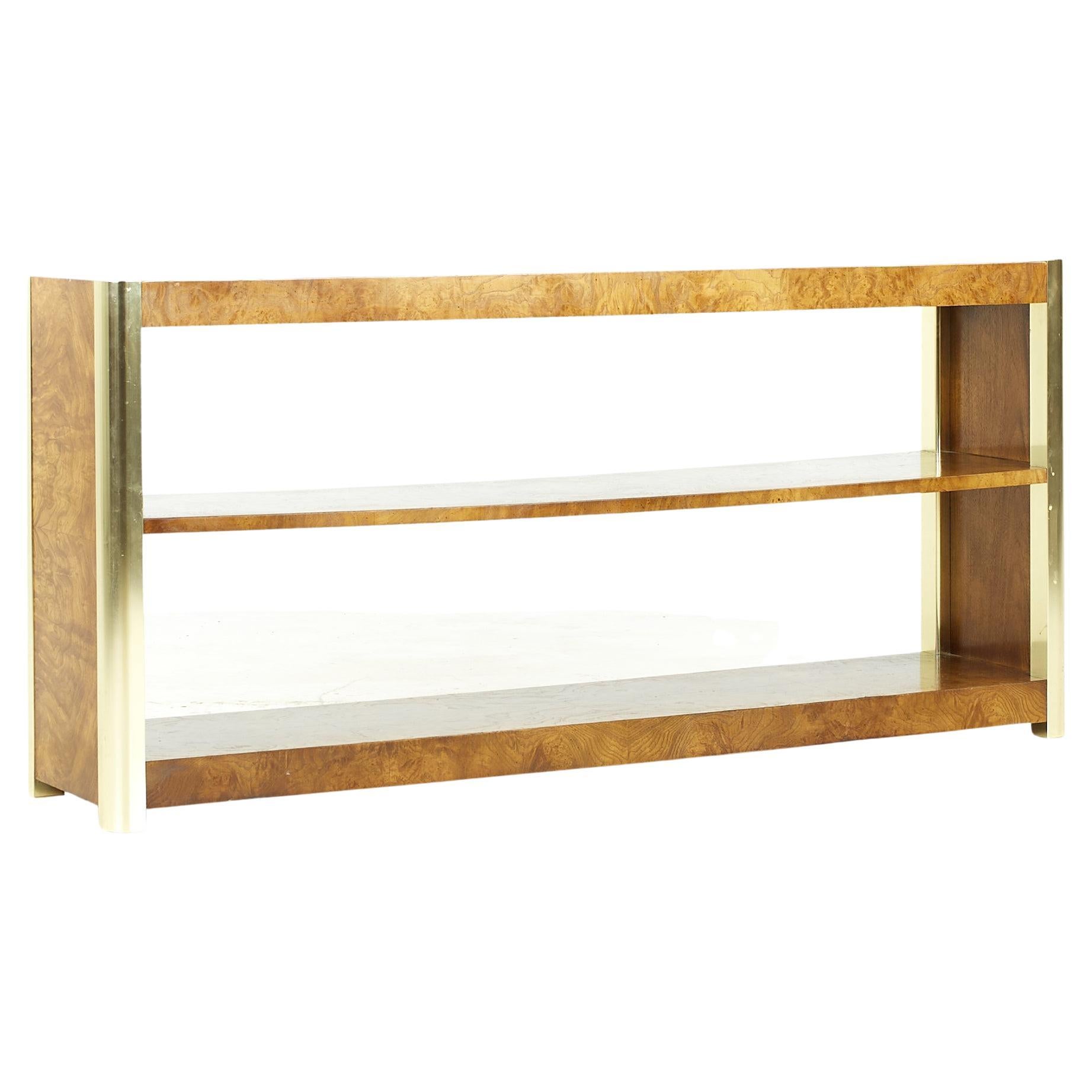 Milo Baughman Style Midcentury Brass and Burlwood Bookcase Shelf For ...