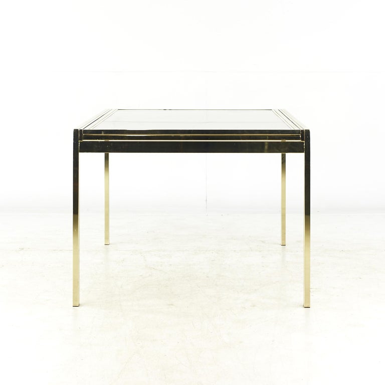 Milo Baughman Style Mid Century Brass and Smoked Glass Extension Dining ...