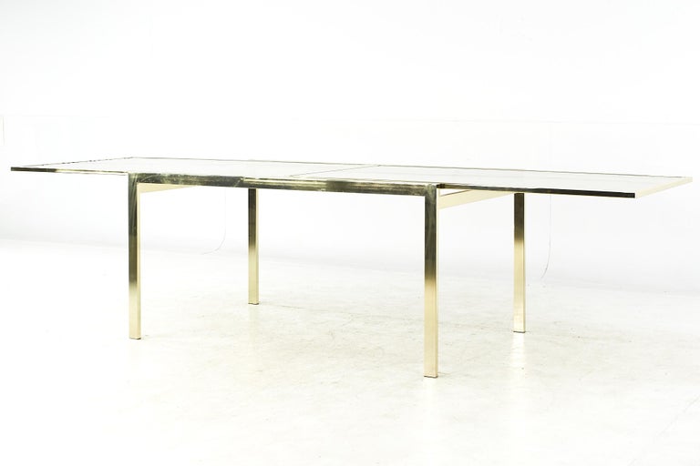 Milo Baughman Style Mid Century Brass and Smoked Glass Extension Dining ...