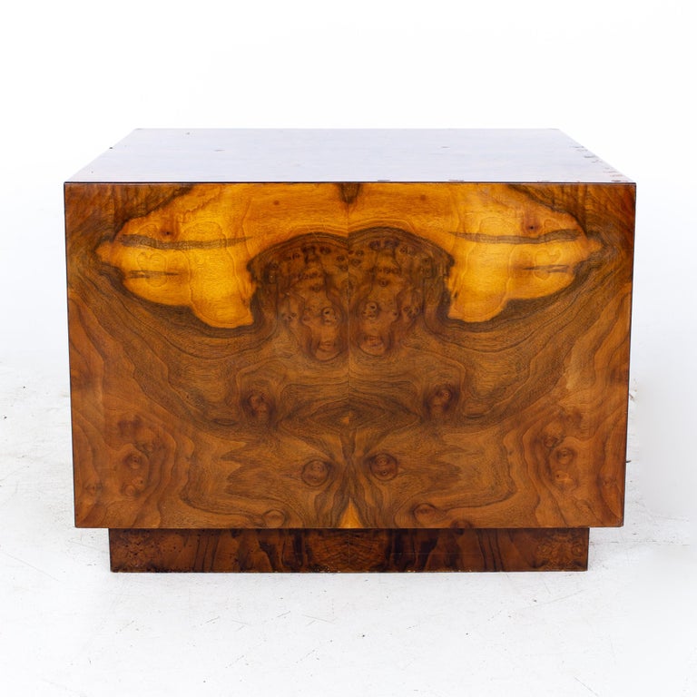 Milo Baughman Style Mid Century Burlwood Cube Coffee Table at 1stDibs