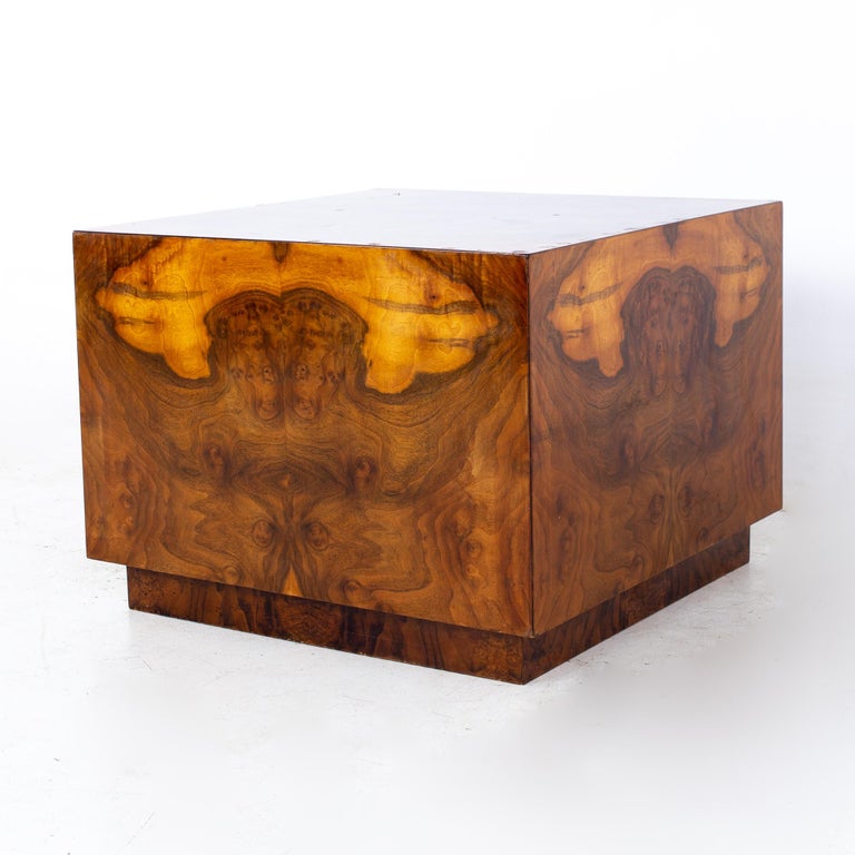 Milo Baughman Style Mid Century Burlwood Cube Coffee Table at 1stDibs