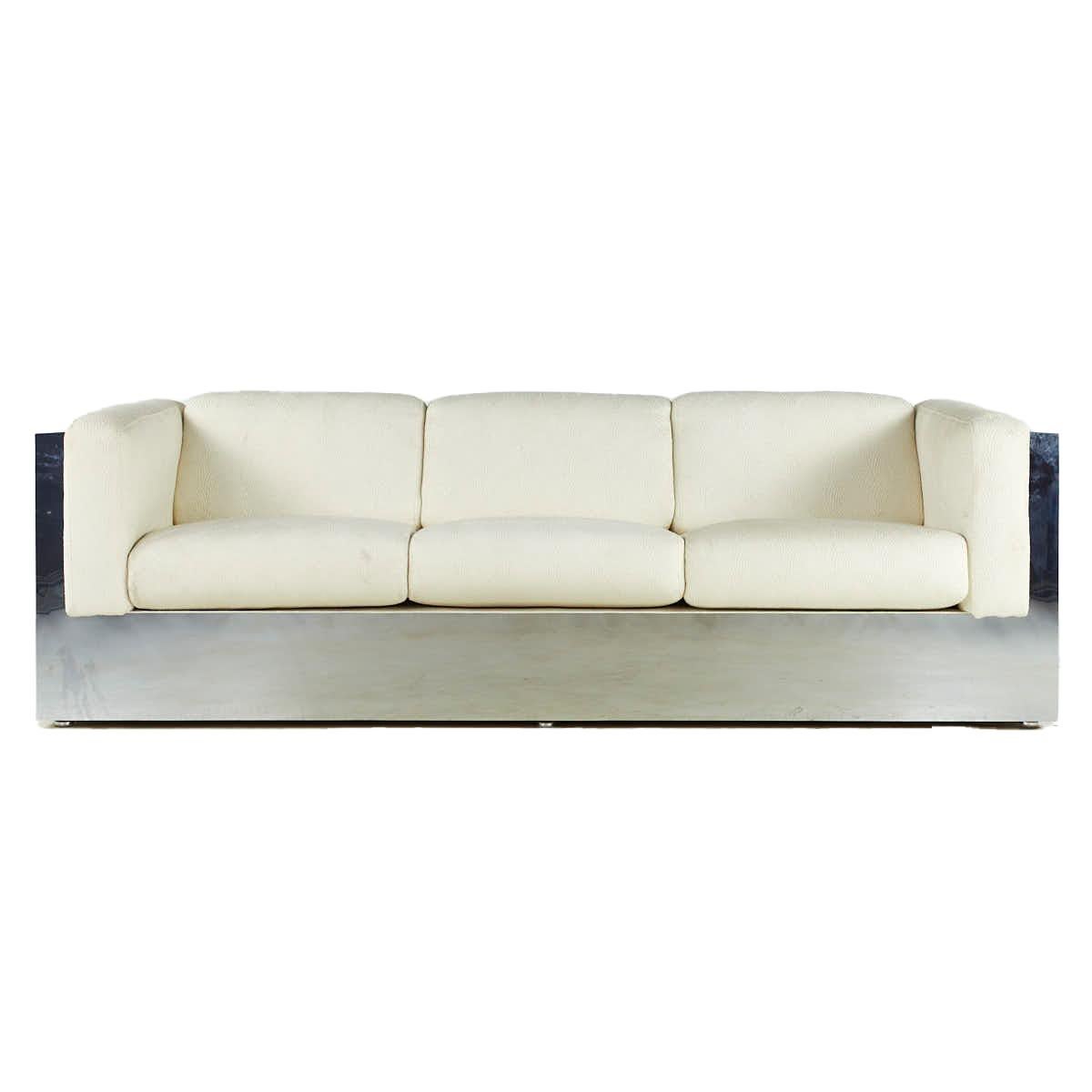 Milo Baughman Style Mid Century Chrome Case Sofa For Sale at 1stDibs