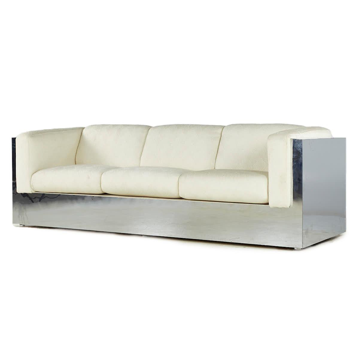 Milo Baughman Style Mid Century Chrome Case Sofa For Sale at 1stDibs