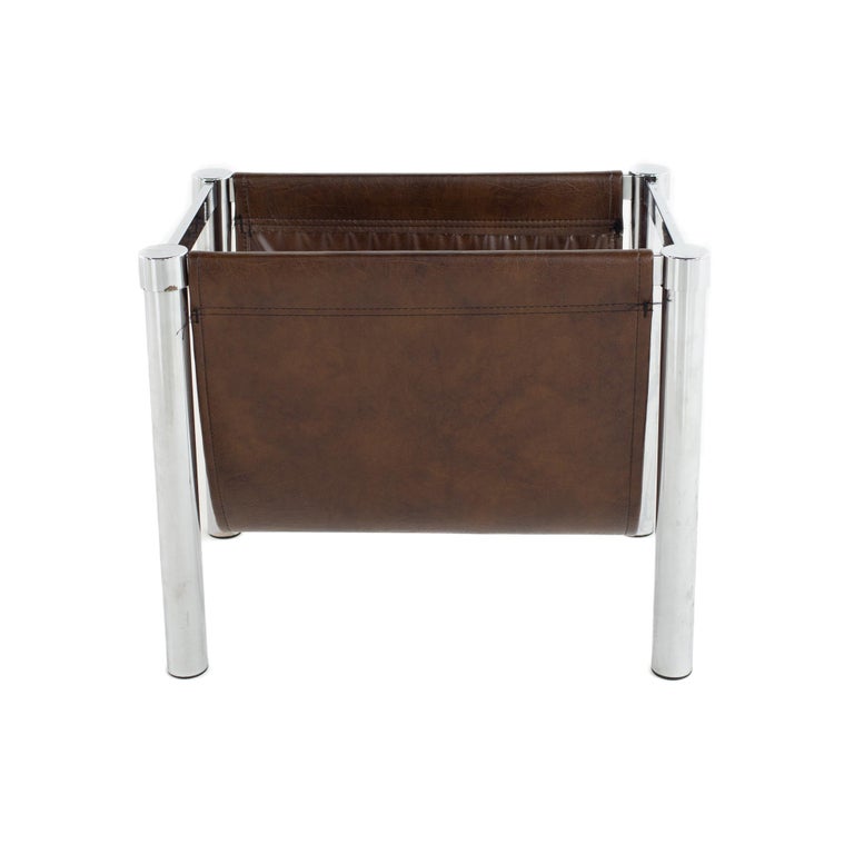 Milo Baughman Style Mid Century Chrome Magazine Rack For Sale at 1stDibs