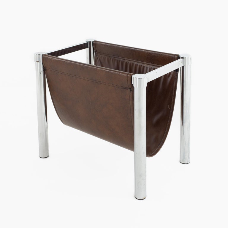 Milo Baughman Style Mid Century Chrome Magazine Rack For Sale at 1stDibs