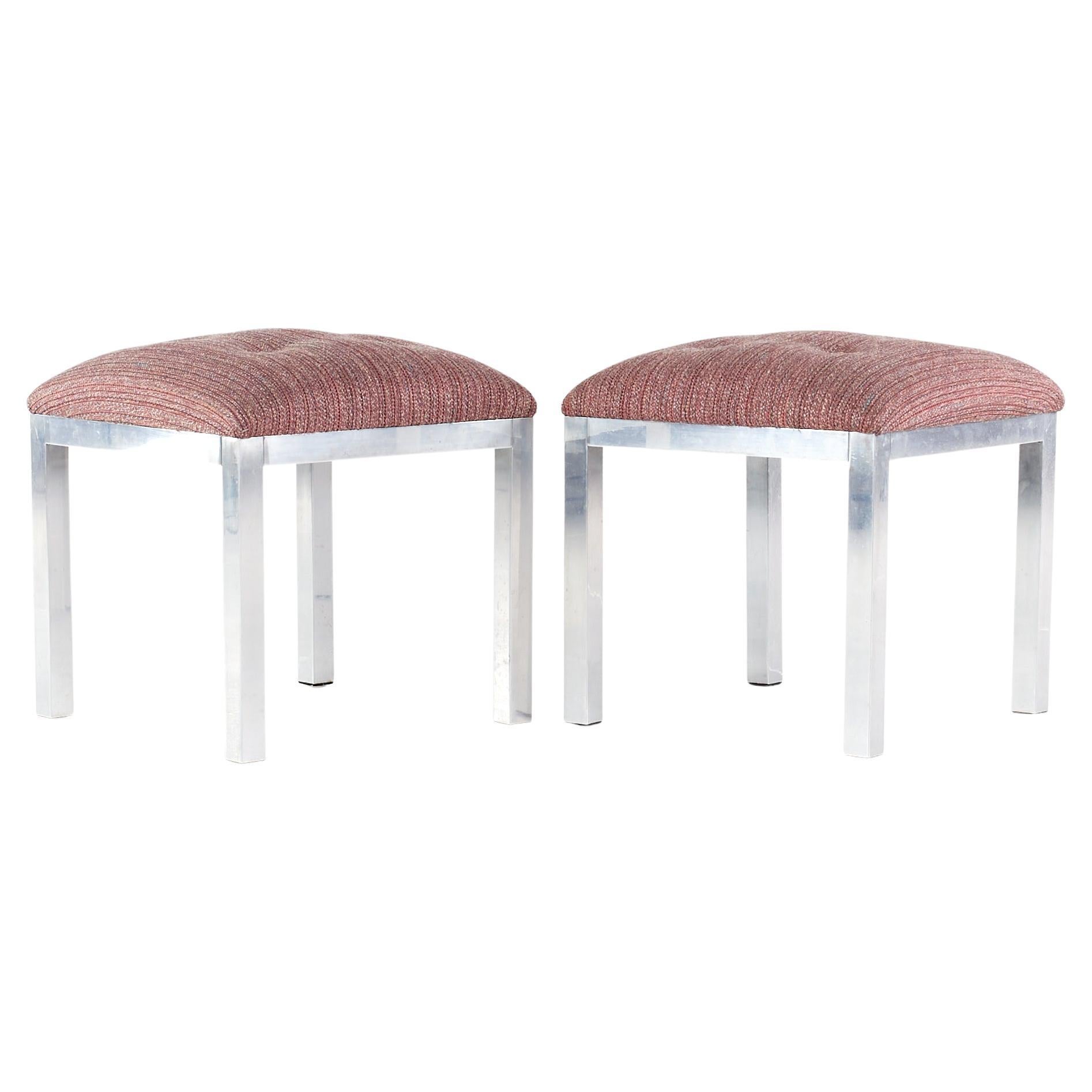 Milo Baughman Style Pair of Parsons Ottomans Benches in Ivory Bouclé ...