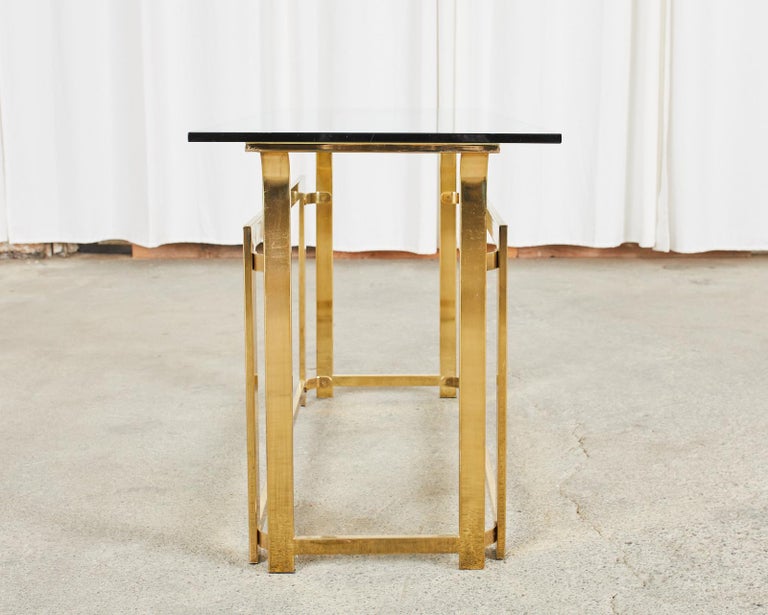Milo Baughman Style Mid-Century Gold Brass and Glass Console For Sale ...