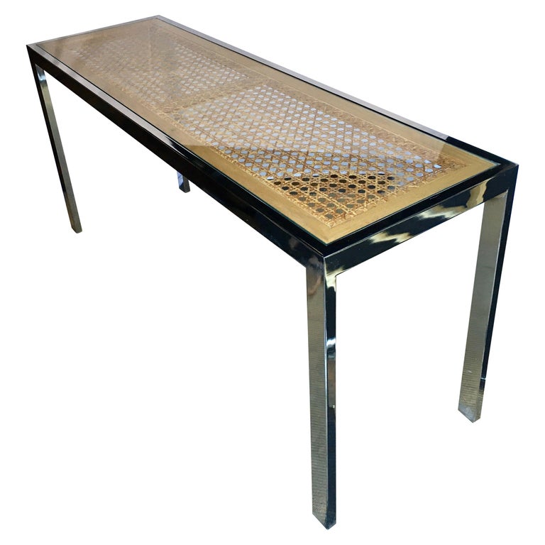 Milo Baughman Style Mid-Century Modern Cane Top Glass and Chrome ...