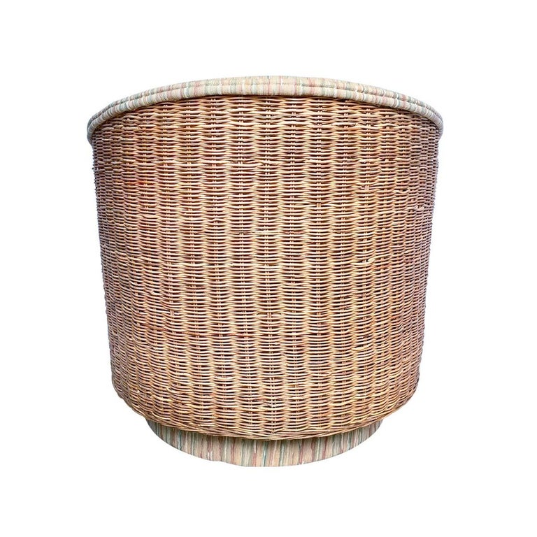 Milo Baughman Style Mid-Century Modern Rattan Wicker Barrel Swivel ...