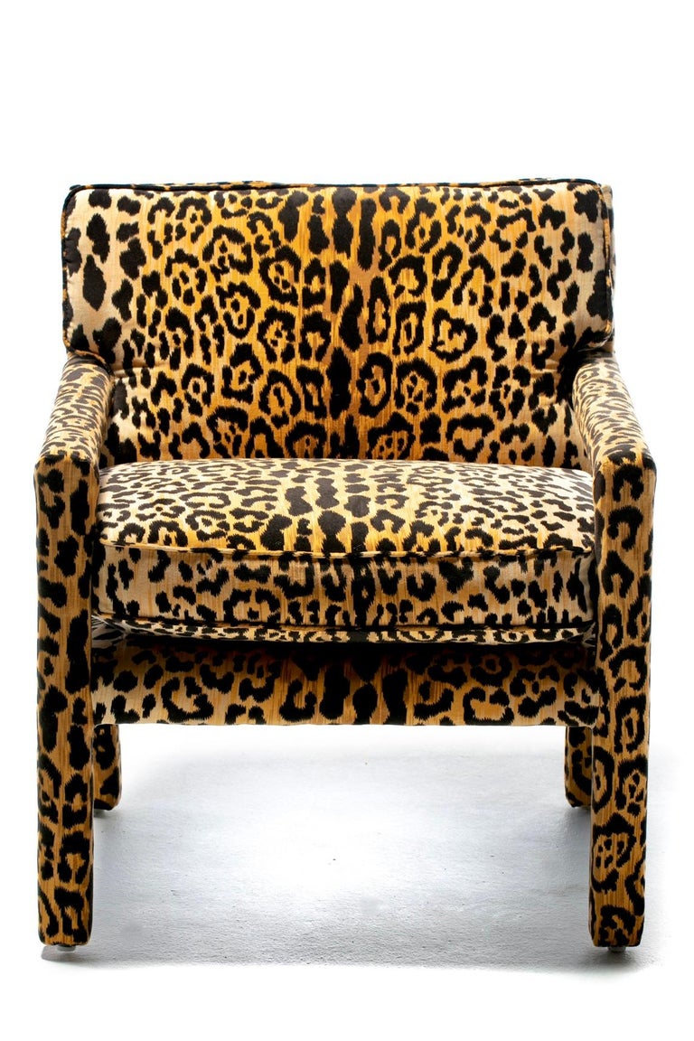 Milo Baughman Style Mid Century Parsons Chair in Leopard Velvet c. 1970 ...