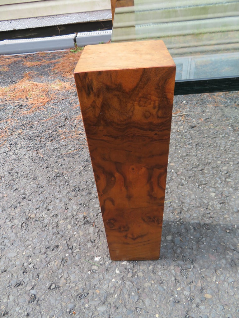 Milo Baughman Style Olivewood Column Coffee Cocktail Table Mid-Century ...
