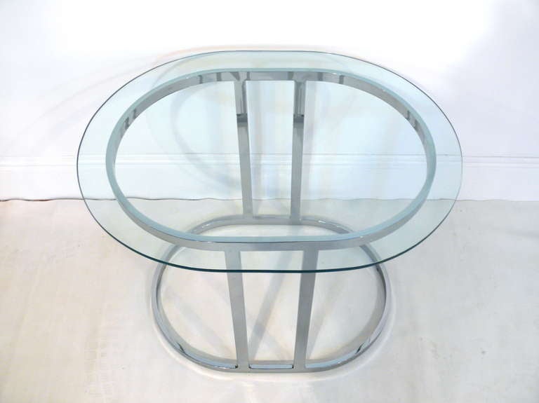 Milo Baughman Style Oval Chrome and Glass Side Table at 1stDibs