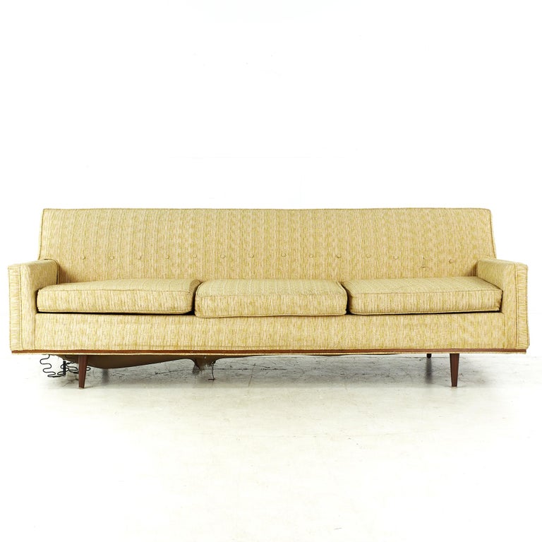 Milo Baughman Style Selig Midcentury Walnut Sofa For Sale at 1stDibs