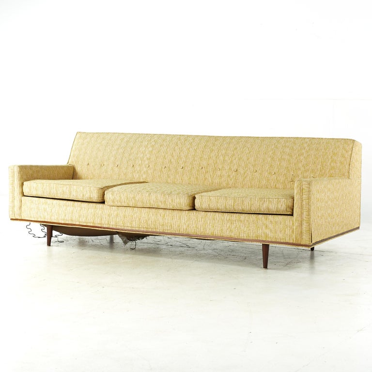 Milo Baughman Style Selig Midcentury Walnut Sofa For Sale at 1stDibs