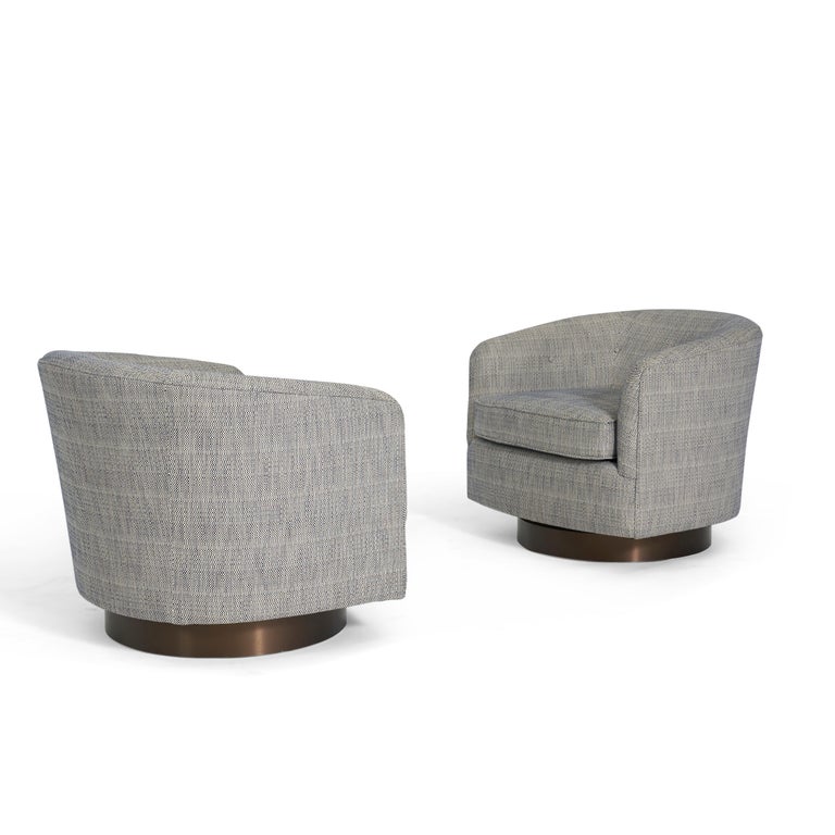 Milo Baughman Swivel Chairs on Bronze Bases For Sale at 1stDibs
