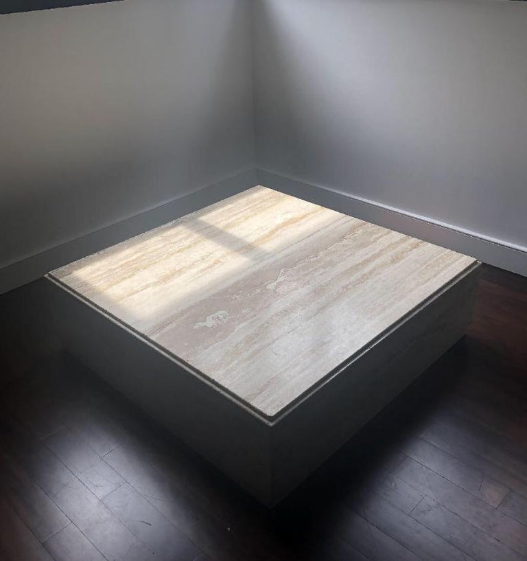 Milo Baughman Style Travertine Plinth Monolith Stone Cubic Coffee Table ...