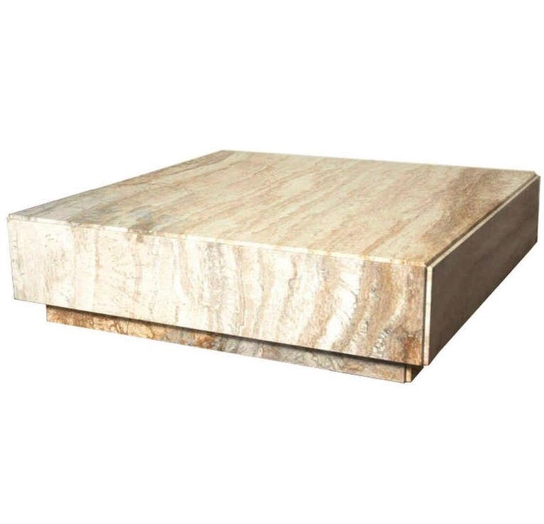 Milo Baughman Style Travertine Plinth Monolith Stone Cubic Coffee Table ...
