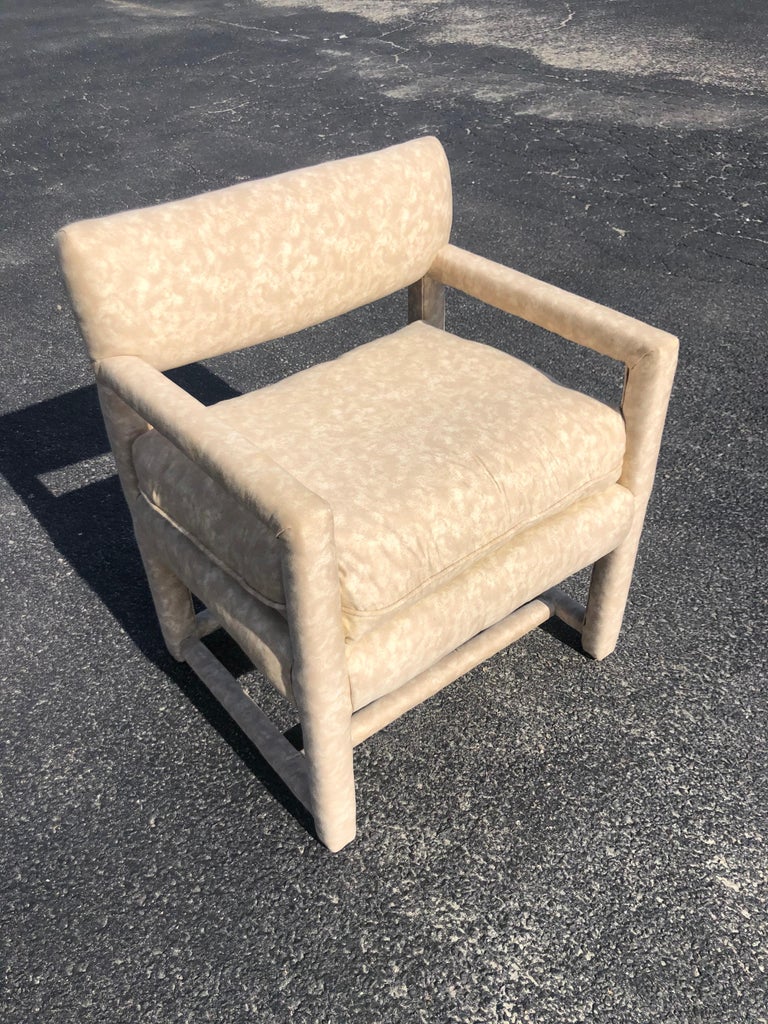 Milo Baughman Upholstered Parsons Arm Chair at 1stDibs