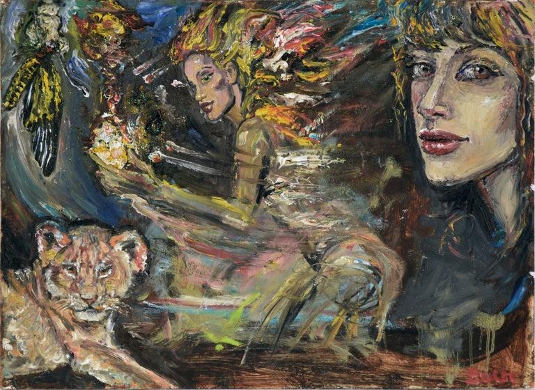 Milo Buck - Women and a Tiger Cub - Pop Art in Oil and Mixed Media on ...