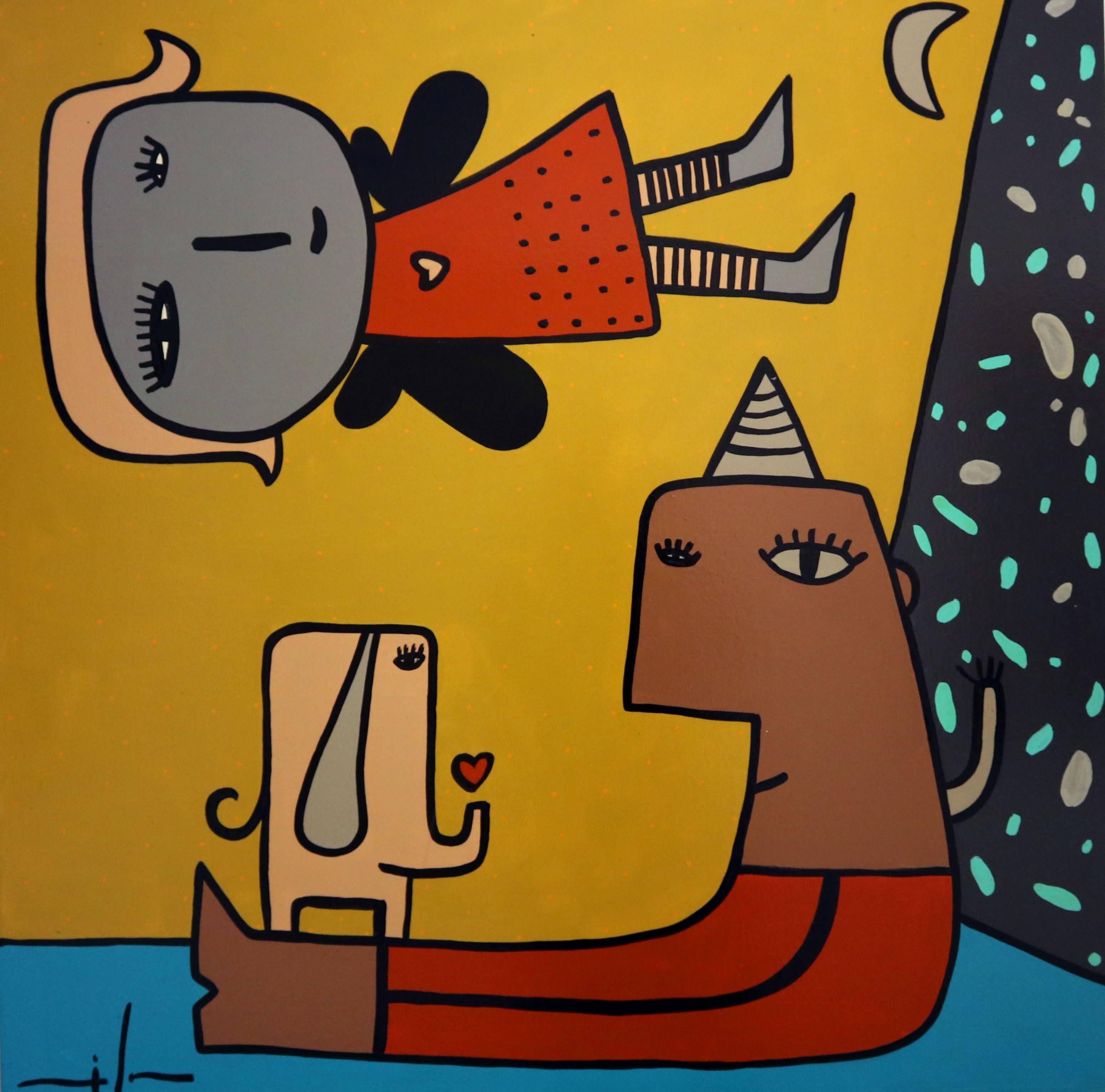 Milo Lockett - Non title original contemporary naif acrylic canvas ...