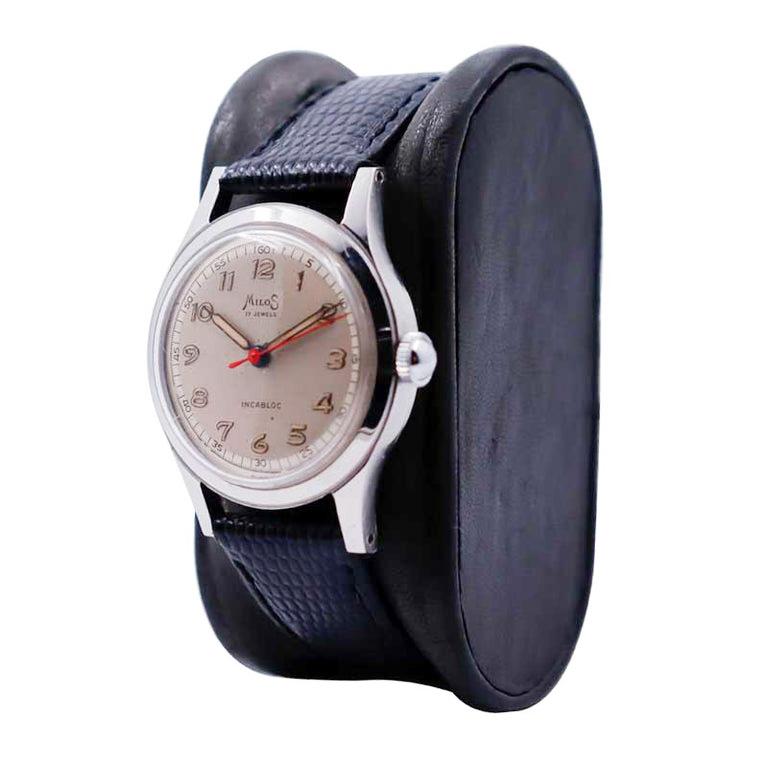 Milos Steel Art Deco Round Watch with Original Dial 1940's New, Old ...
