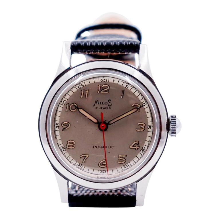 Milos Steel Art Deco Round Watch with Original Dial 1940's New, Old ...