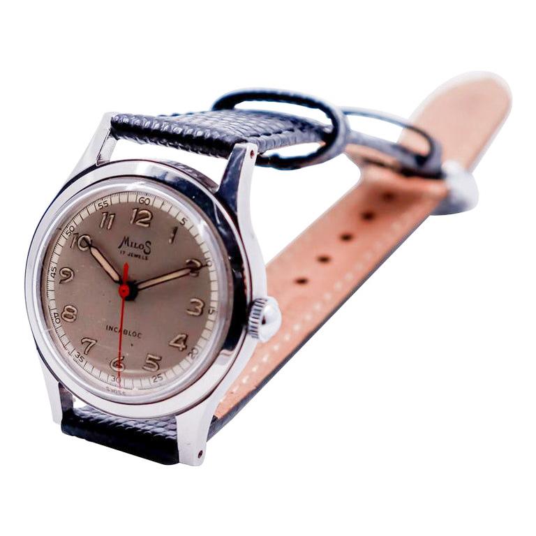 Milos Steel Art Deco Round Watch with Original Dial 1940's New, Old ...