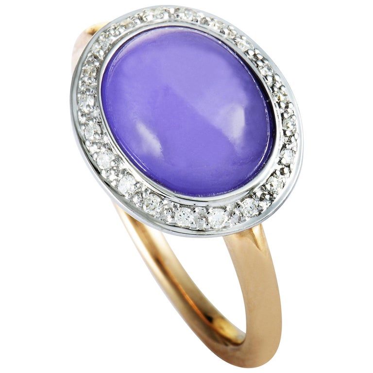 Mimí 18 Karat White and Rose Gold Diamond and Lavender Jade Oval Ring ...