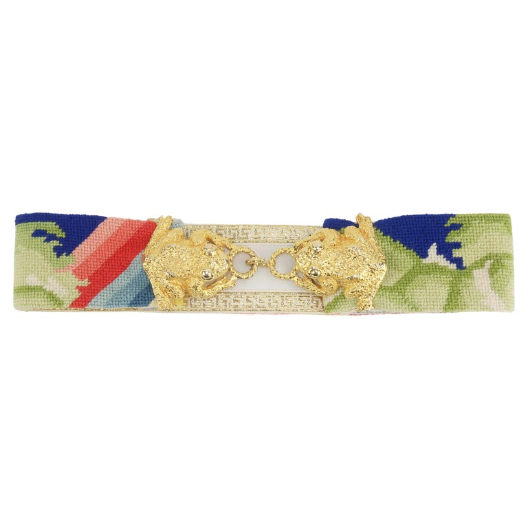 Mimi di N Large Frog Buckle With Needlepoint Belt, 1972 For Sale at 1stDibs